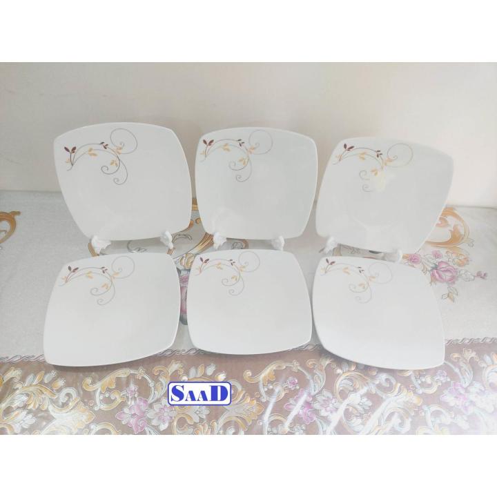6 Pcs Ceramic Half Dinner Plate Set Square Flower Print. Half Dinner ...