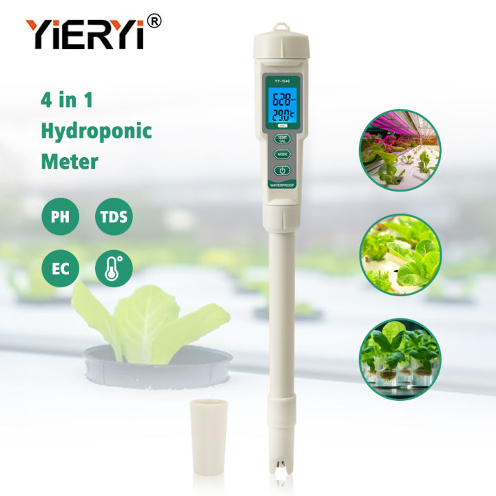 YIERYI 4-in-1 Hydroponic Tester PH/TDS/EC/Temperature Tester Water ...