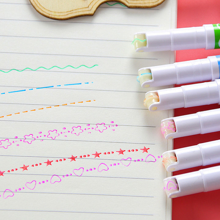 6 Colors Curve Line Marker Highlighter Pen Outline Pastel Markers ...