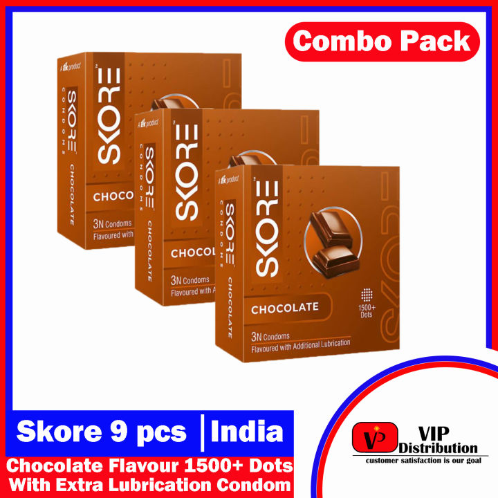SKORE 1500+ Dots Chocolate Flavoured Condom Indian 3 Packet -9 Pcs ...