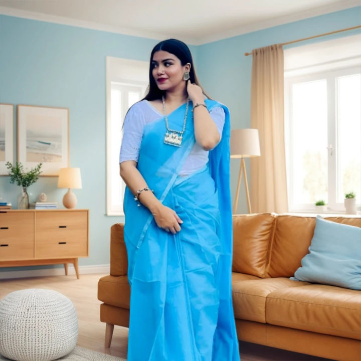 Gorgeous & Beautiful Half Silk Moslin Than Saree - Stylish Casual Wear ...