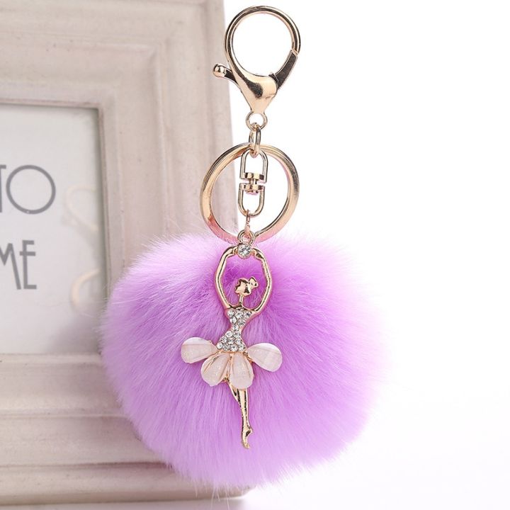 Cute Rhinestone Little Angel Car keychain Fur Key Chain Women Trinket ...