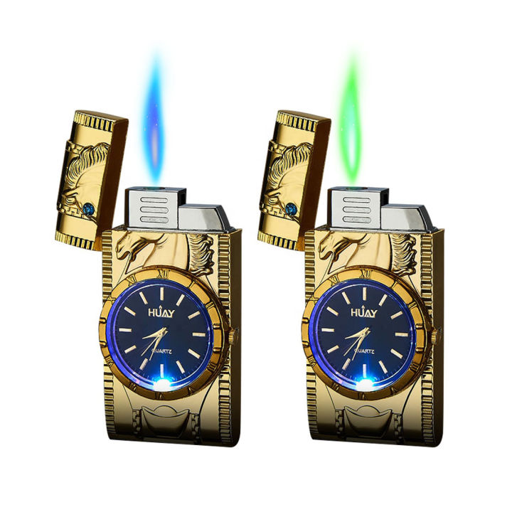 Watch And Lighter Shape Watch Jet Torch/turbine Lighter Metal Golden ...
