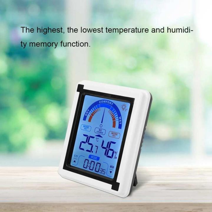 LCD Weather Clock Touch Screen Digital Temperature Humidity Meter ...