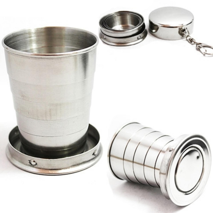 Stainless Steel Folding Cup (150 ml) Key chain Ring Telescopic Mug ...