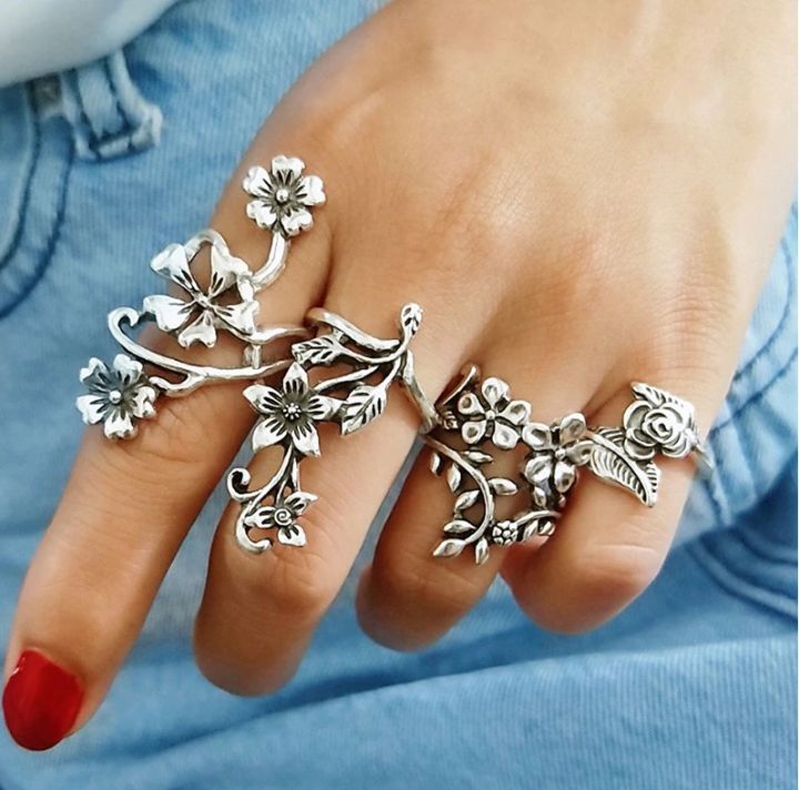 4 set natural shape leaf finger ring set for women | Daraz.com.bd