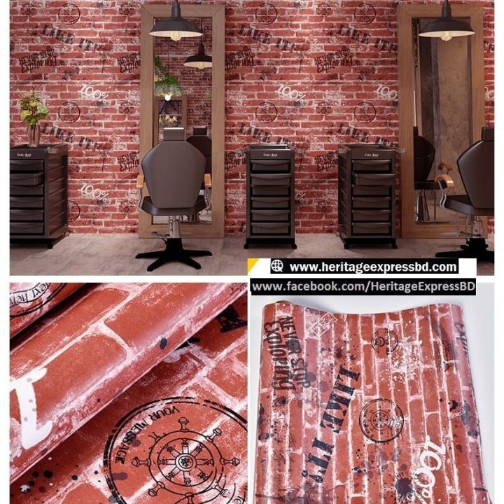 Red Brick wallpaper Peel off 3d brick wall paper sticker retro brick ...