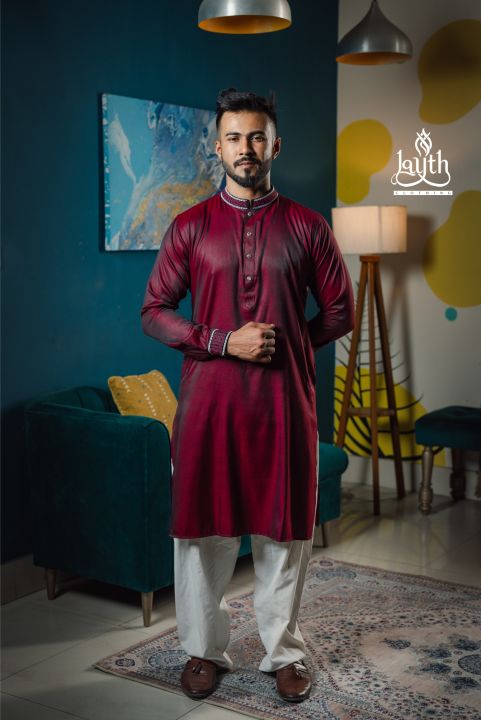 'Qirmazi' - a graceful Maroon panjabi | Daraz.com.bd
