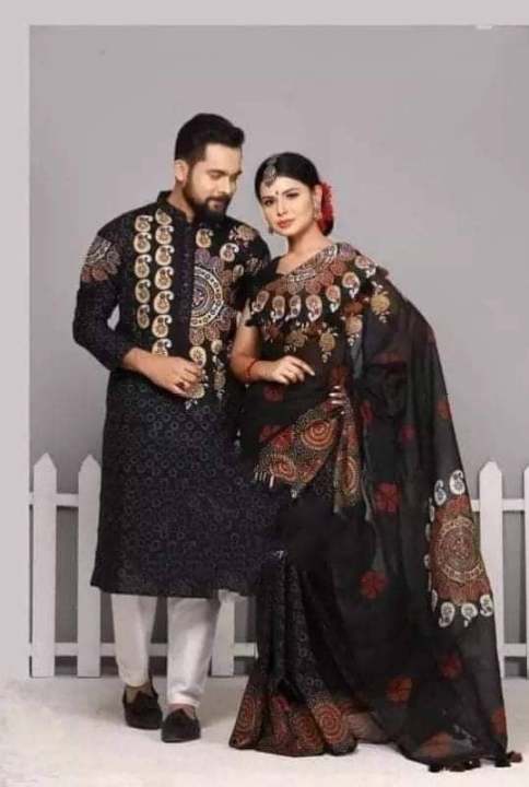 BLACK Coloure Stylesh & fashionable couple dress[ Sharee and panjabi ...