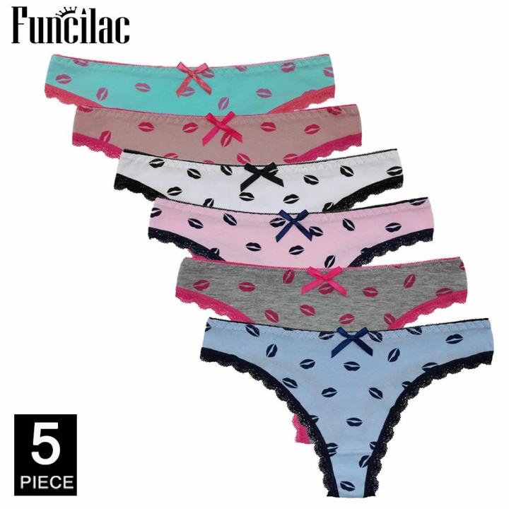 Women's G-Strings Cotton Thong Girls Ladies Panties Lip Print Kawaii ...