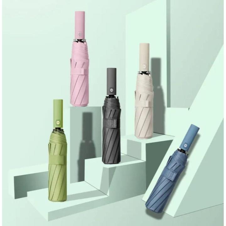 10 Ribs Automatic Umbrella Rain Windproof 3Fold Portable Long Handle ...
