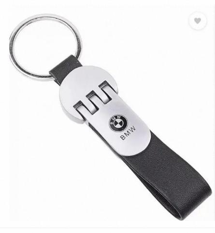 BMW Logo Premium Black Leather Silver Metal Keychain for Car Bike Men ...