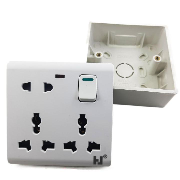 6 Pin Socket With Box ( 16A 220V ) Multi Function Universal Wall Socket ...