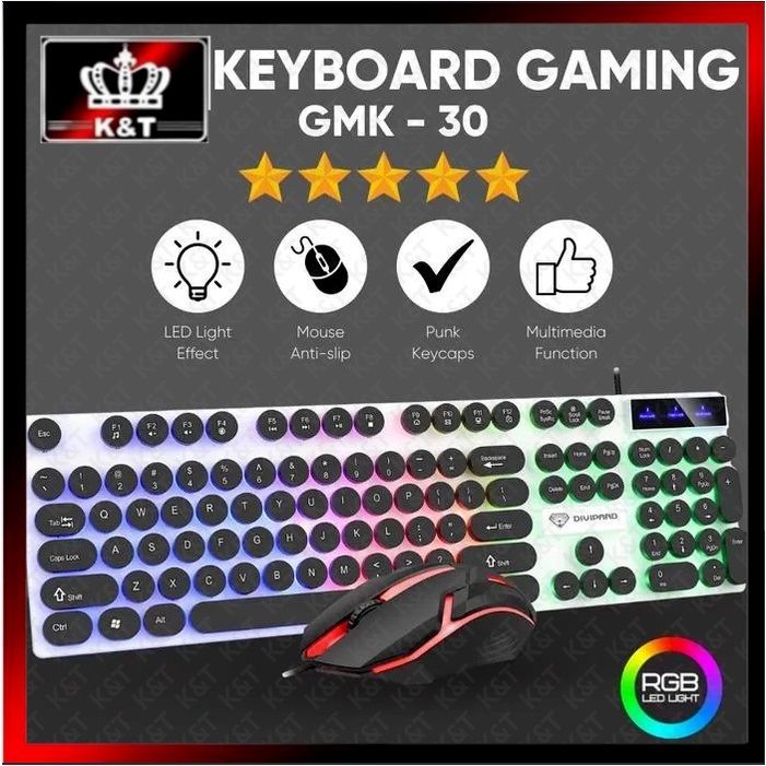 Divipard GMK-30 Gaming Mechanical Keyboard Rainbow Keyboard Mouse Set ...