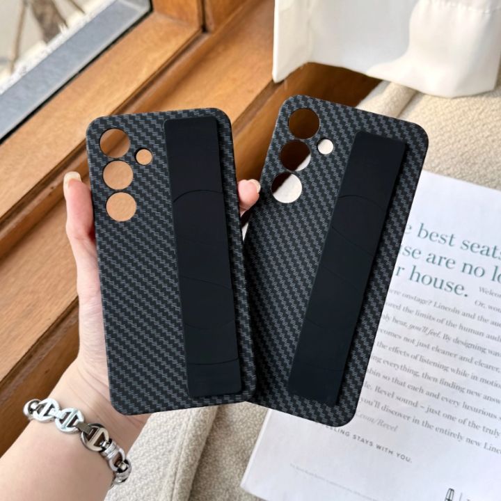 HODON Luxury Carbon Fiber Pattern Silicone Wrist Strap Phone Case For Samsung Galaxy S25 S24 S23 ...