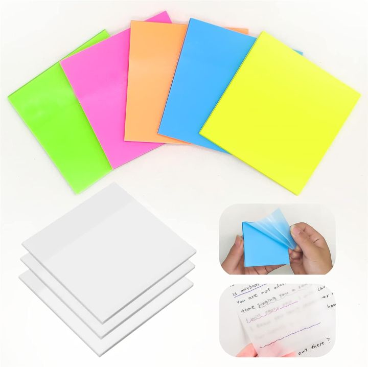 Transparent Sticky Note Pads 3x3 Waterproof Self-Adhesive (50 sheets ...
