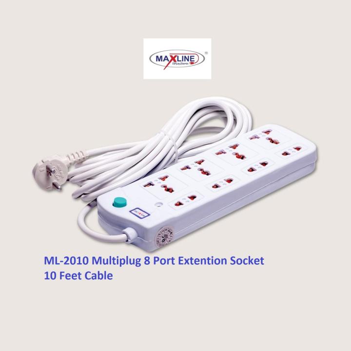 Multi Plug Maxline ML-2010 Multiplug 8 Port Extention Socket 10 Feet ...