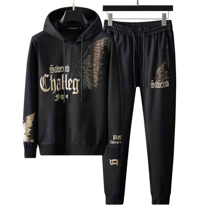 Men'S Fashionable Full Sleeves Black Hooddie& Full Pants Set Combo For ...