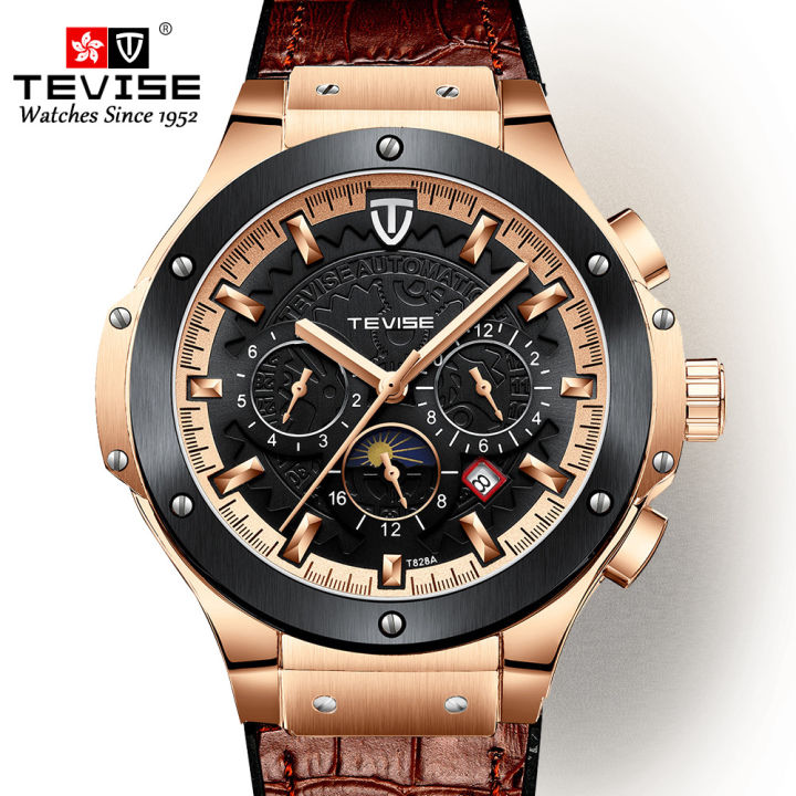 Swiss Tevise Twist Hot Sun Moon Star Watch Men's Mechanical Watch Belt ...