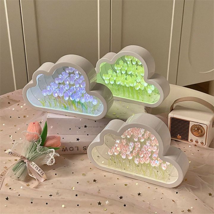 Cloud Tulip Night Light Handmade DIY Material Flower Home Decor Mirror ...