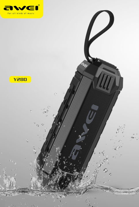 Awei Y280 Waterproof Super Bass 360 degree surround sound Bluetooth Speaker with power bank ...