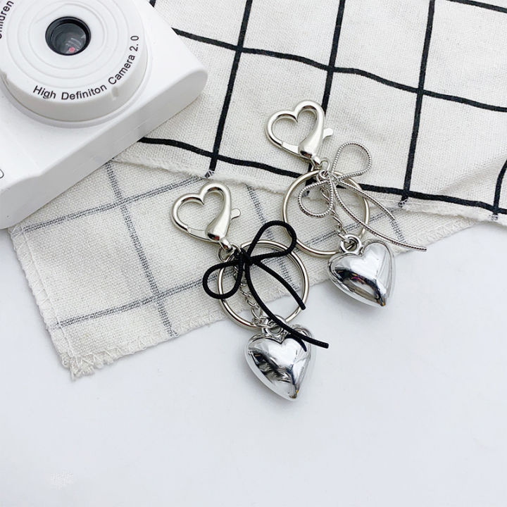 Y2K Silver Color Metal Keychain Simple Bowknot Heart Keyring Car Key ...