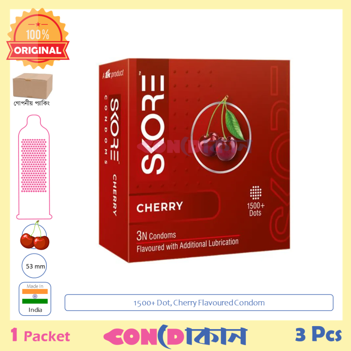 SKORE 1500+ Dotted Cherry Flavoured Condom 1 Pack (3 Pcs) | Daraz.com.bd