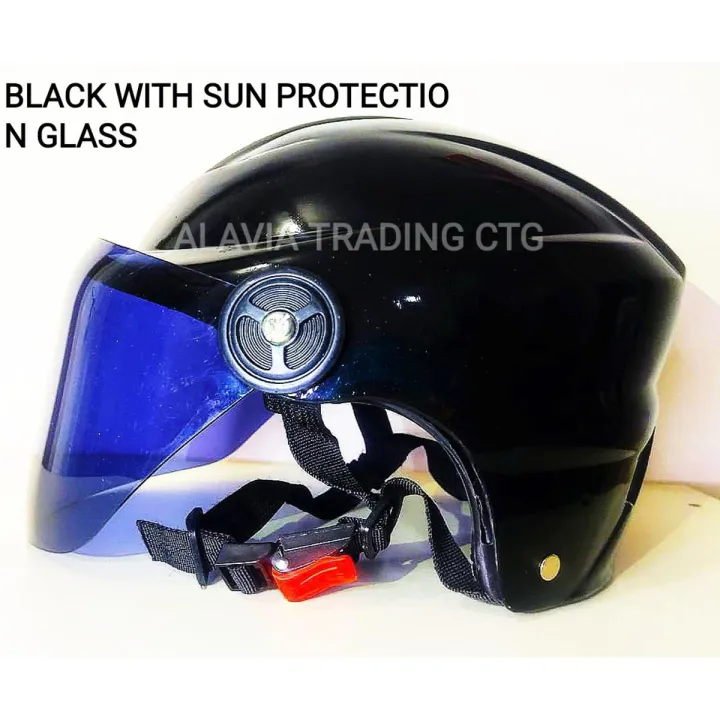 HALF FACE BIKE HELMET FOR MEN & WOMEN WITH SUN PROTECTION GLASS - BLACK ...
