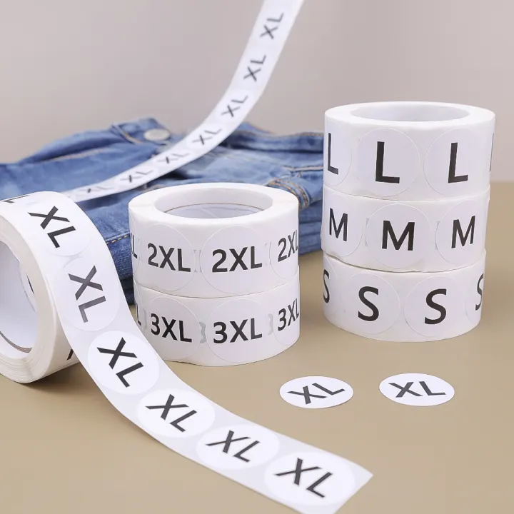 500Pcs/Roll Clothing Size Label Sticker Round Self-Adhesive Tag Sticker ...
