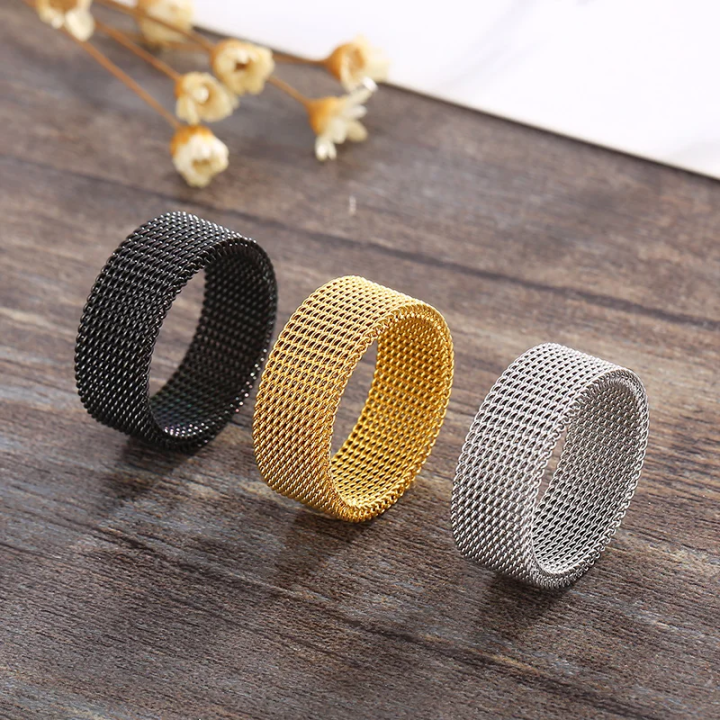 MESH RING FOR MEN BOY STAINLESS STEEL BLACK RINGS JEWELRY | Daraz.com.bd