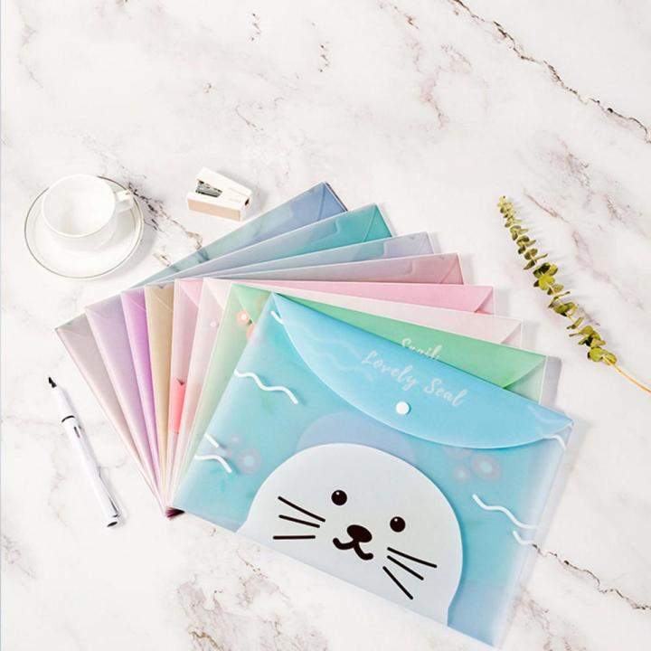 4pcs File Bags For Document Cute Cartoon File Holder Snap Button PVC ...