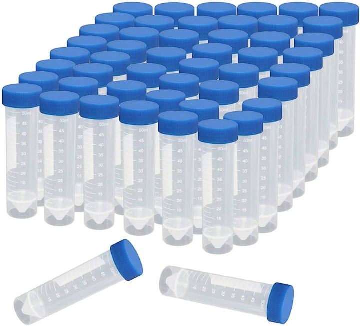 50 Pcs 50 ml Plastic Sample Test Tube with Screw Cap and Scale ...