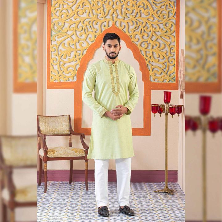 Demand Embroidered Lemon Color Stylish Executive Panjabi | Daraz.com.bd