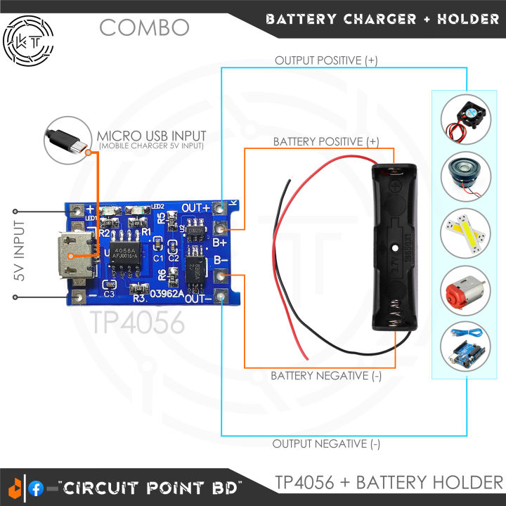 Combo Pack of TP4056 Type-B With Single 3.7v Battery Holder for 18650 ...