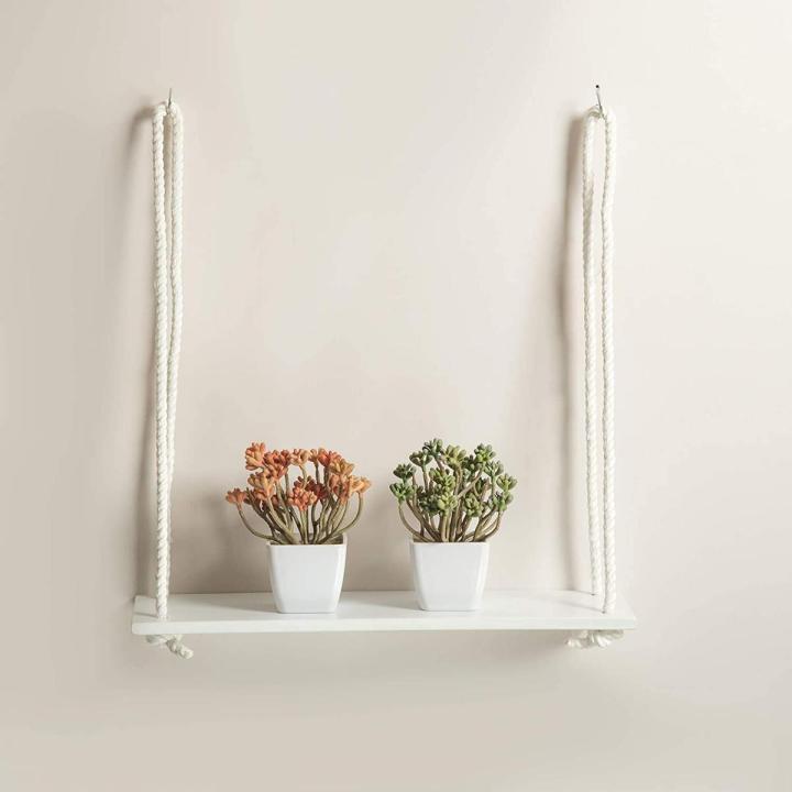 KD Mart Engineered Wood Glossy Wall Mount Rope Hanging Floating Rack ...