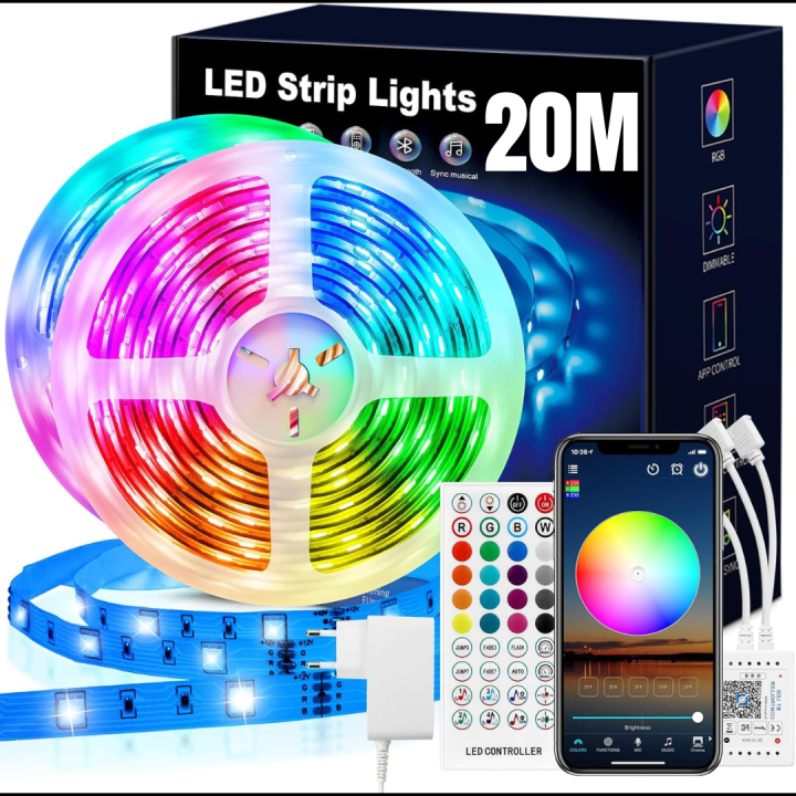 LED 5050 Strip 20m RGB LED Strip Bluetooth Smart LED Band Self-Adhesive ...