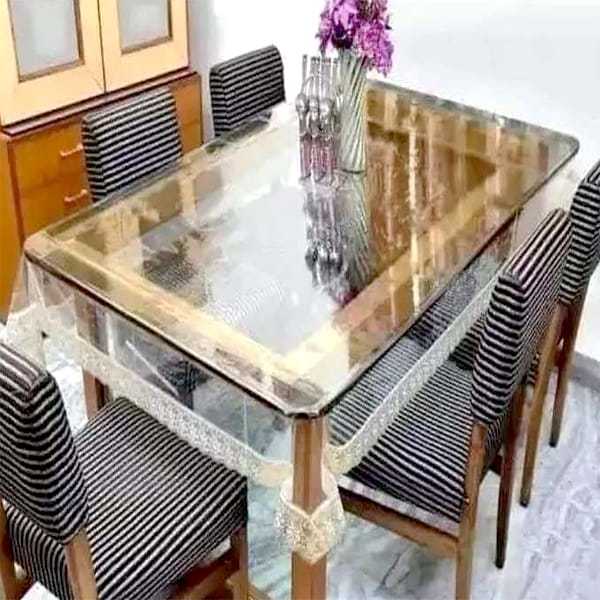 6 seater dining table water transparent table cloth[ 90/60 inchi ...
