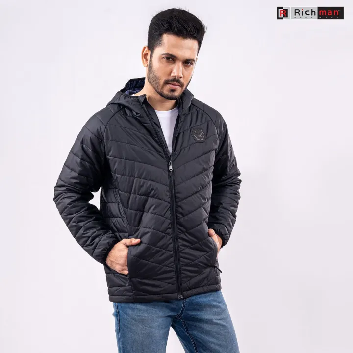 Richman Winter Parachute Fabric Classic Black Hooded Puffer Jacket For ...