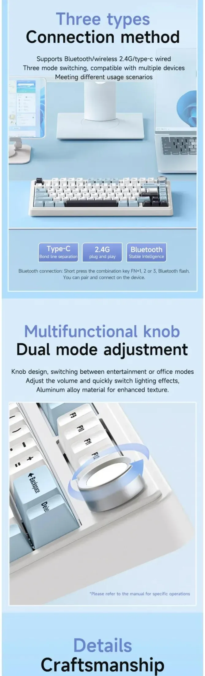 Aula F75 Cloud-Blue Mechanical Keyboard 75%,Gasket Structure Full-Key ...