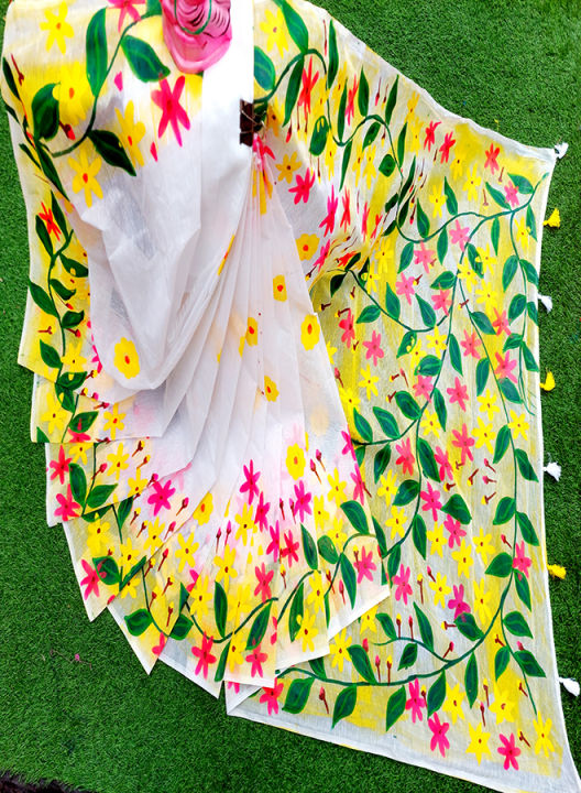 Eid Special Multicolor 12 Hand Half Silk Hand Print Saree For Women ...