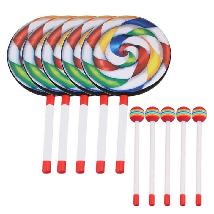 5Pack 8Inch Lollipop Drum with Mallet Rainbow Color Music Rhythm ...