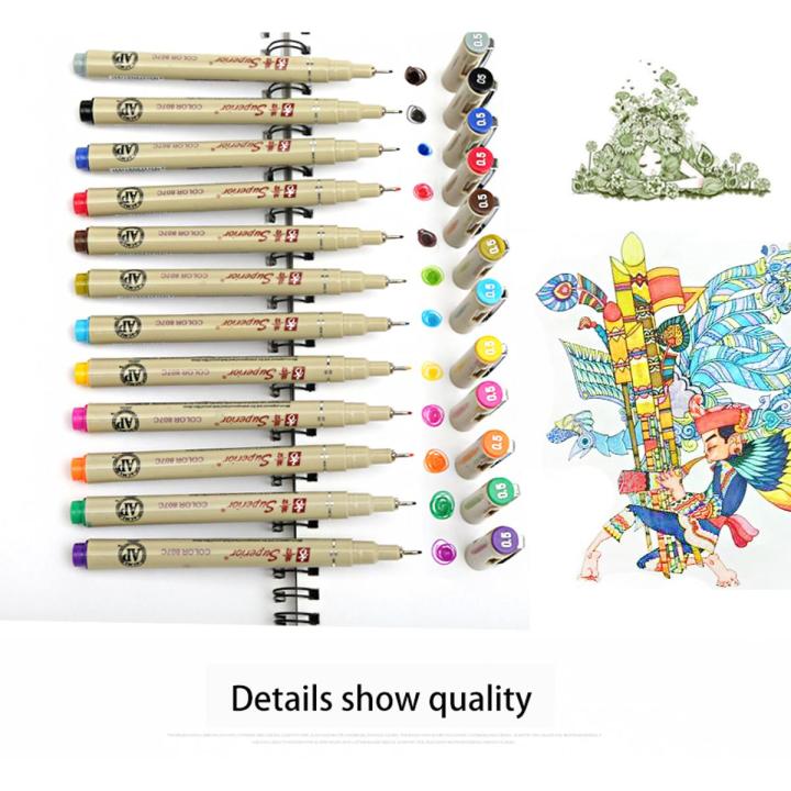 12 Colors 0.5 mm Micro-Pen Fineliner Pen Set Ink Pens | Daraz.com.bd