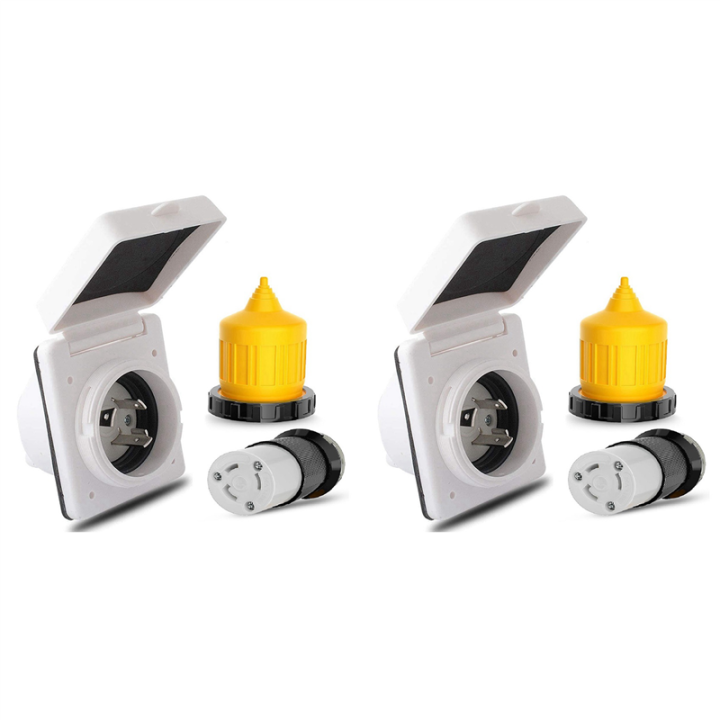 2X 30AMP RV Power Inlet Outlet Shore Power Kit W/Boot Cord Protector ...