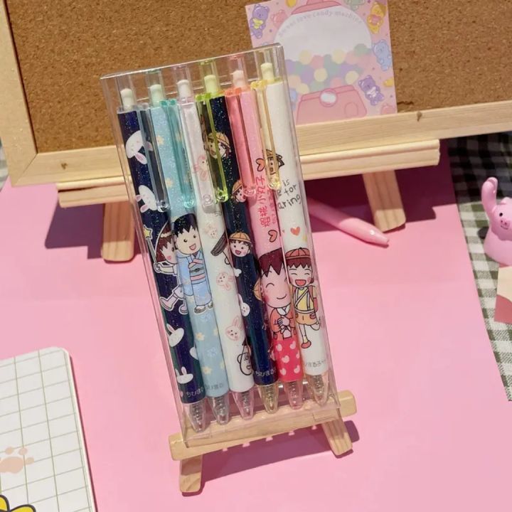 6Pcs/Box Cartoon Press Gel Pens Stationary Retractable 0.5mm Black Ink ...
