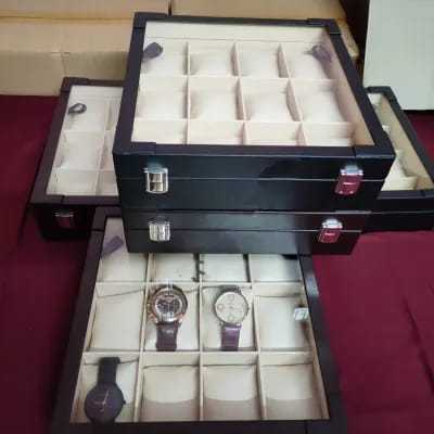 12 Slot jewellery fashionable clock box wooden clock box with leather ...