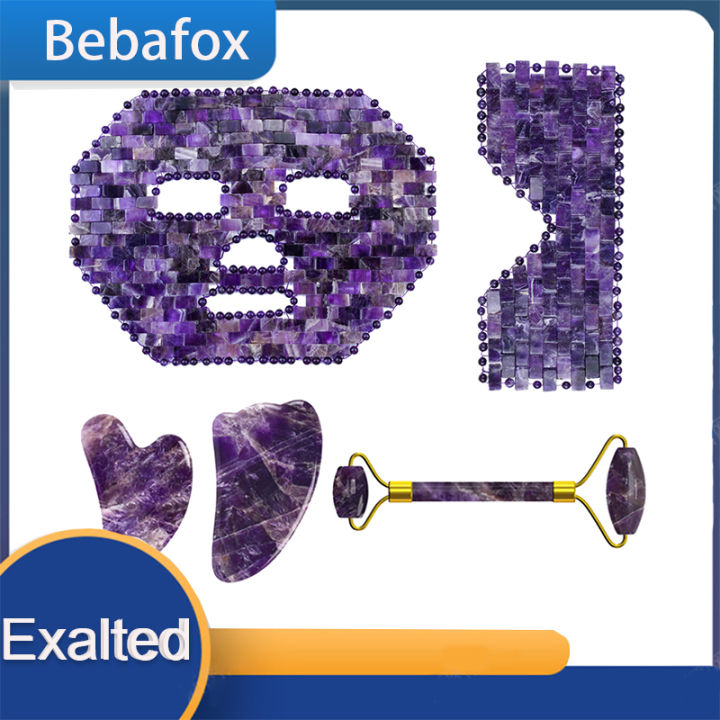 Exalted Natural Amethyst Facial Roller Gua Sha Jade Eye Mask Set Stone ...
