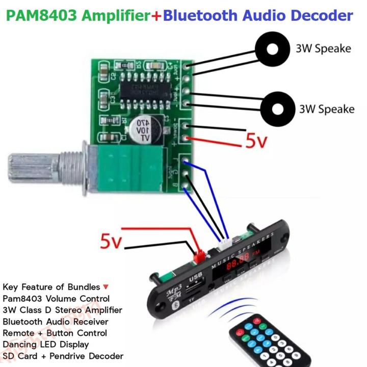 DIY 3W Stereo Bluetooth Audio Amplifier Pam8403 Volume Control ...