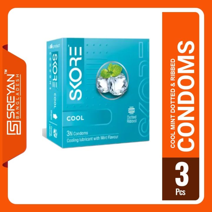 Skore Cool With Mint Sensation Dotted & Ribbed Condom - 3Pcs Single Pack(India) | Daraz.com.bd