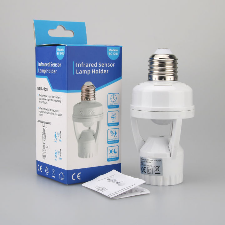 PIR Motion Sensor LED Night Light Bulb Socket, E27 Universal Screw ...