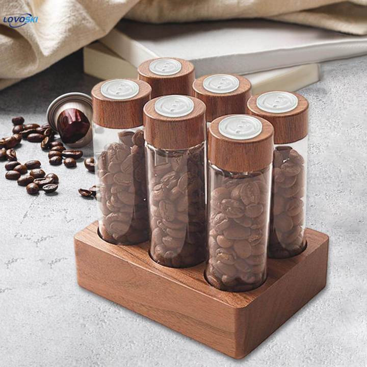 Coffee Bean Jars Kitchen Canister with Display Rack Glass Coffee Beans ...